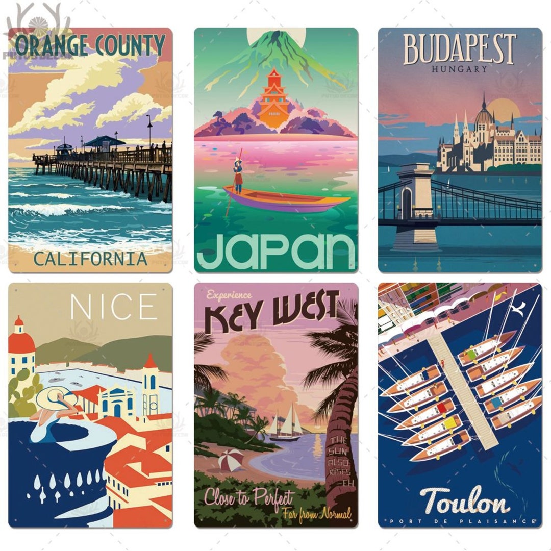 World Travel Destinations Tin Sign Plaque Metal Plate Vintage Wall Art ...