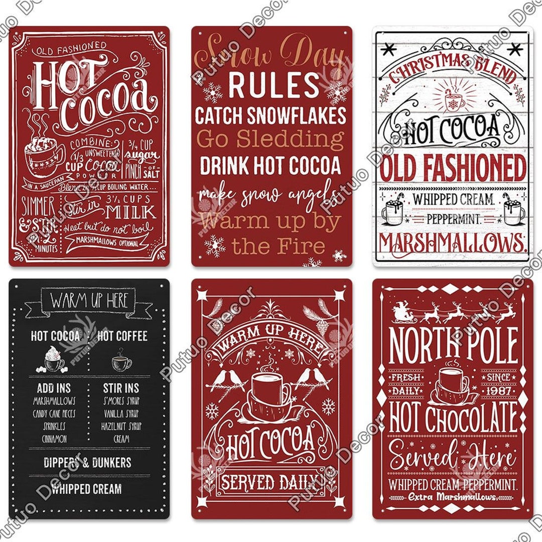 Hot Cocoa Tin Signs Christmas Retro Style Plaque Metal Plates Rusted ...
