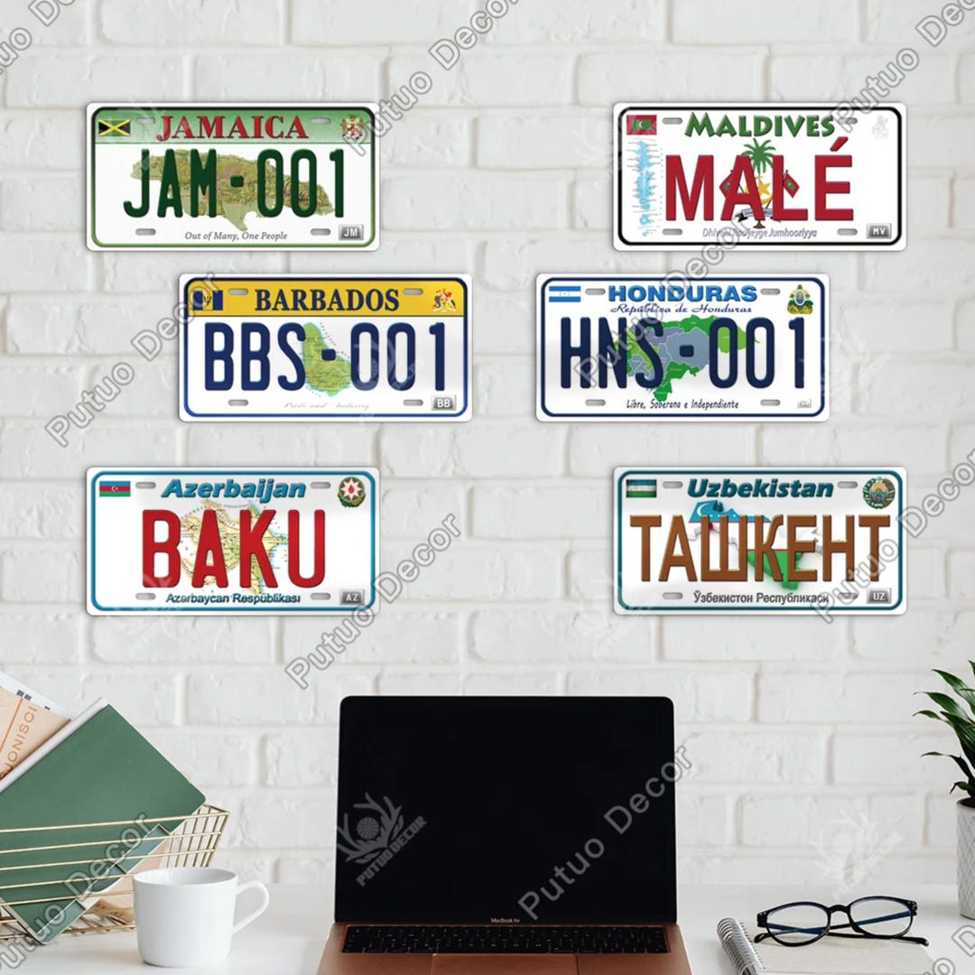 World Countries Themed License Metal Plates Vintage Rusted Travel ...