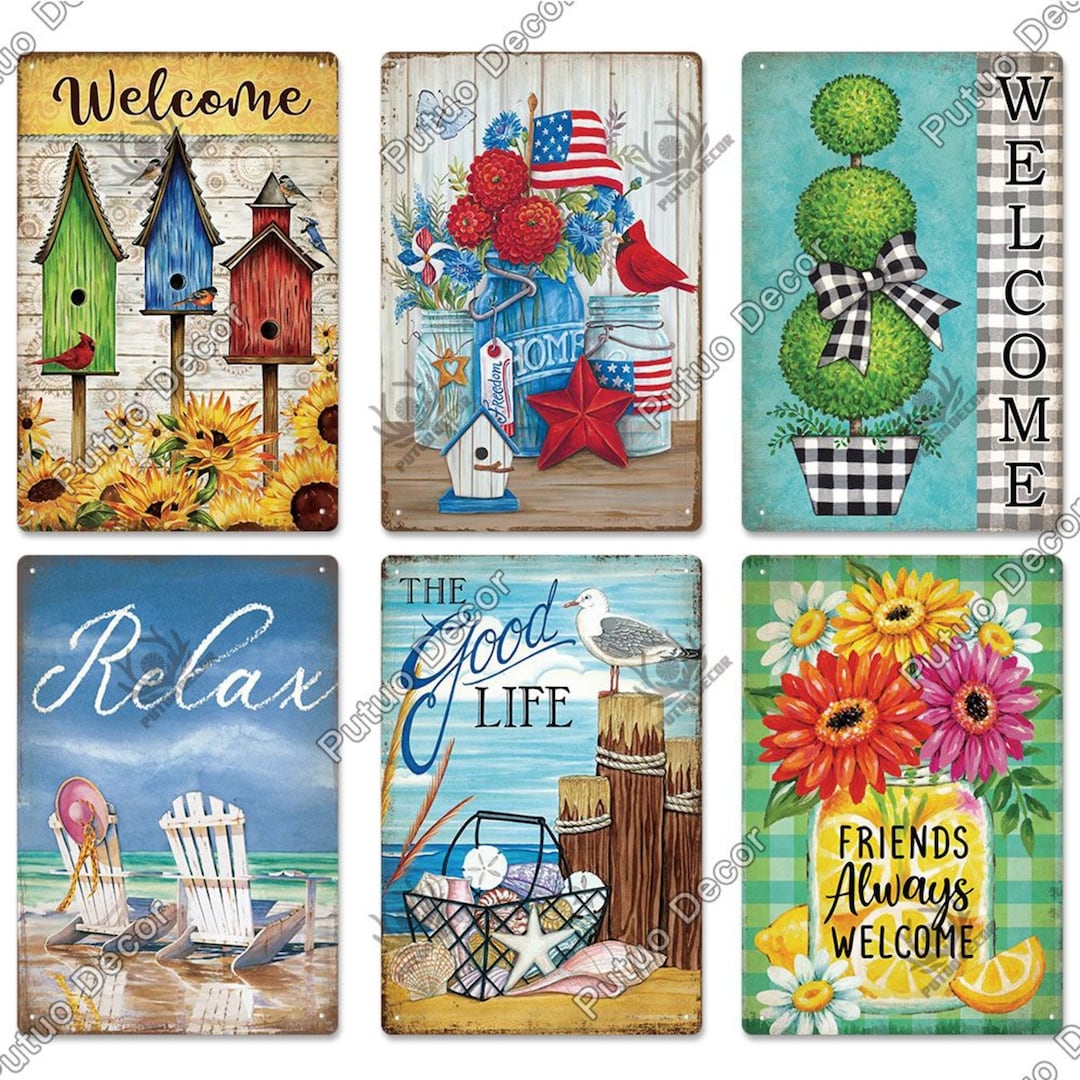 Welcome Vintage Style Plaque Metal Tin Sign Wall Art Decor Sweet Home ...