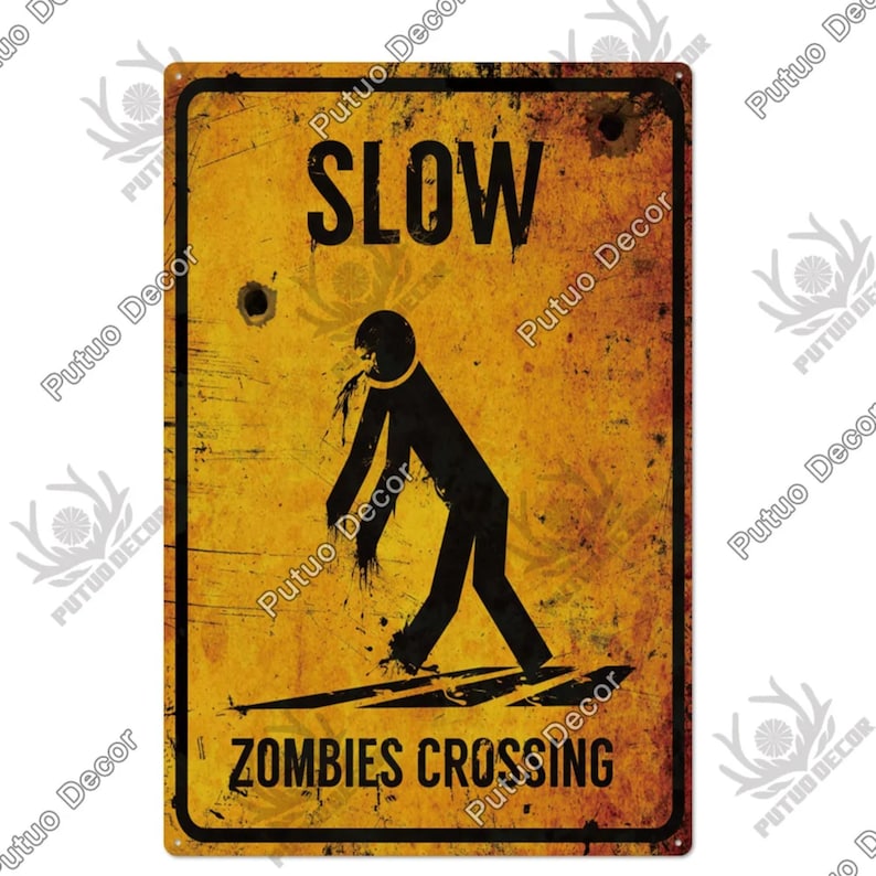 Beware Zombies Rising Metal Tin Sign Vintage Warning Plate Decor Notice ...