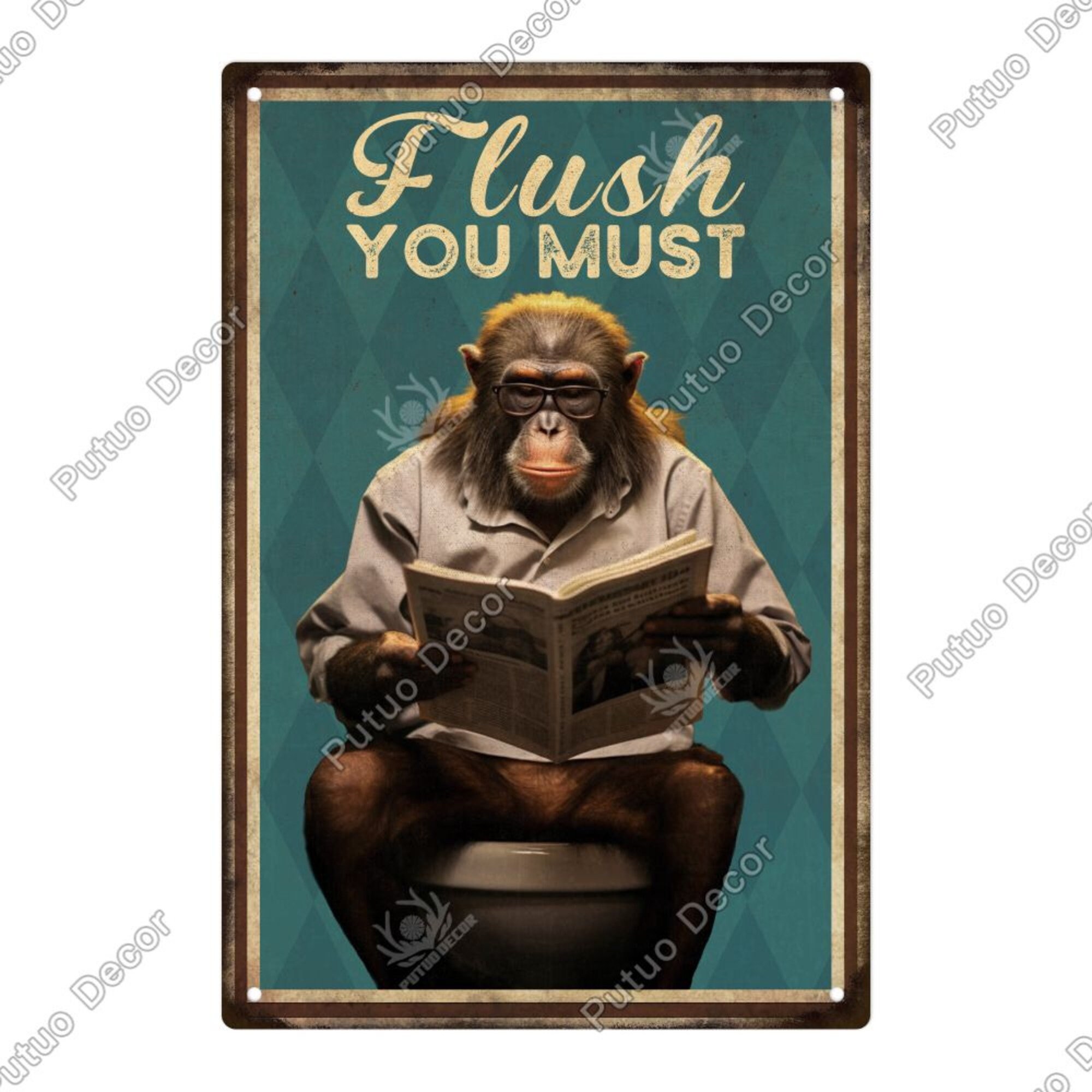 WC Toilet Funny Animals Restroom Retro Tin Sign Vintage Bathroom Plaque ...