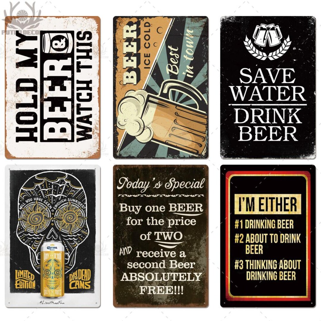 Beer Tin Sign Plaque Metal Vintage Funny Plate Wall Decor for Bar Pub ...