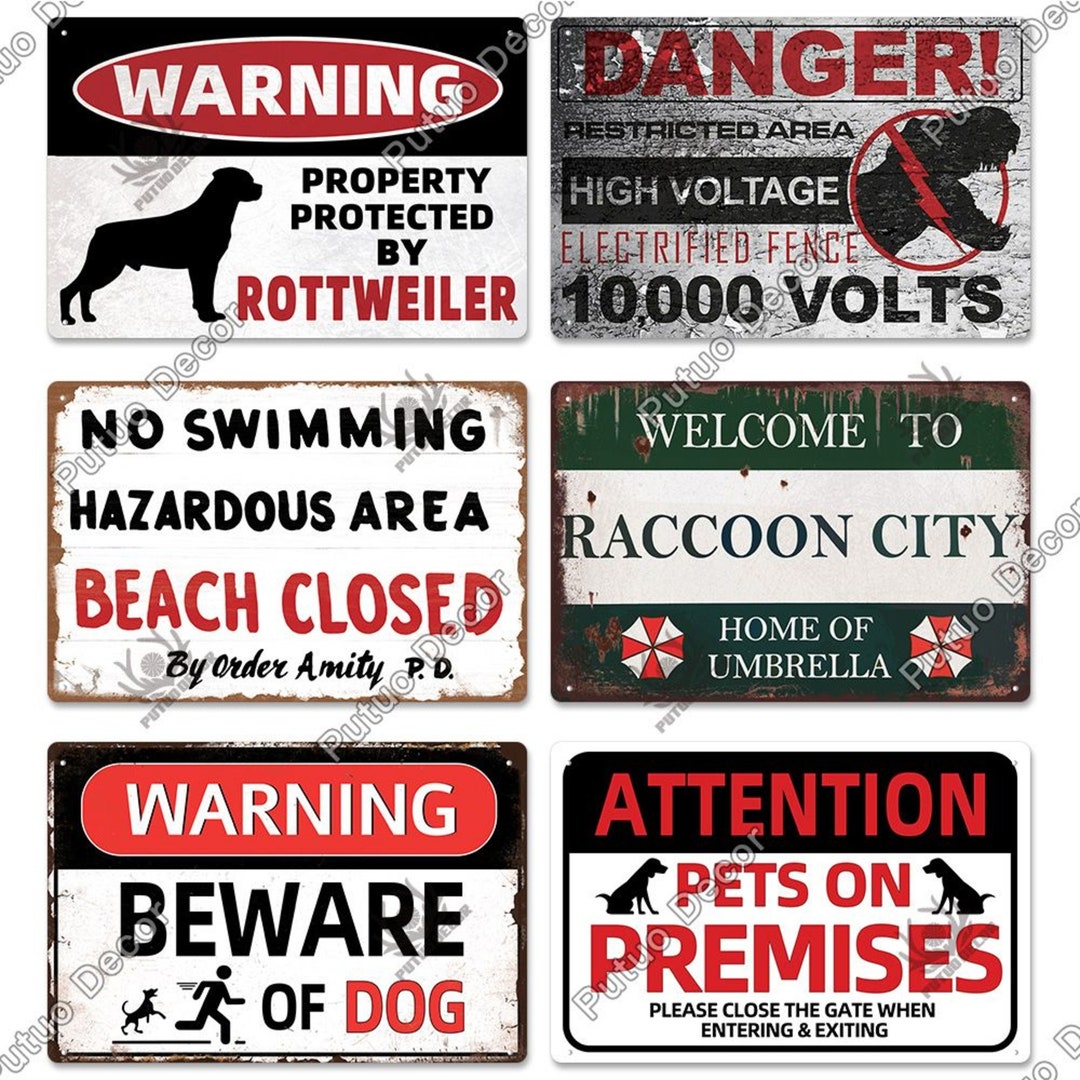 Warning Metal Plaque Retro Style Tin Sign for Bar Club Park Backyard ...