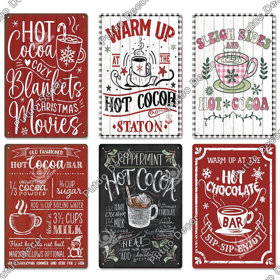 Hot Cocoa Tin Signs Christmas Retro Style Plaque Metal Plates Rusted ...