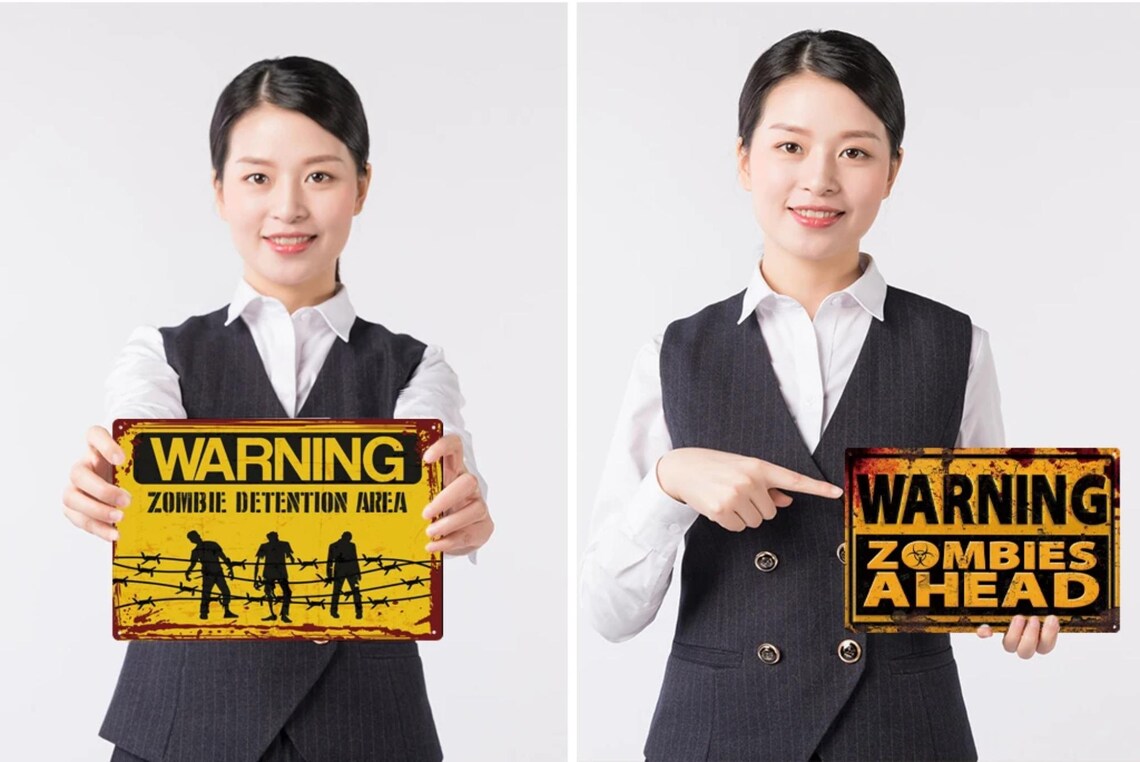 Beware Zombies Rising Metal Tin Sign Vintage Warning Plate Decor Notice ...