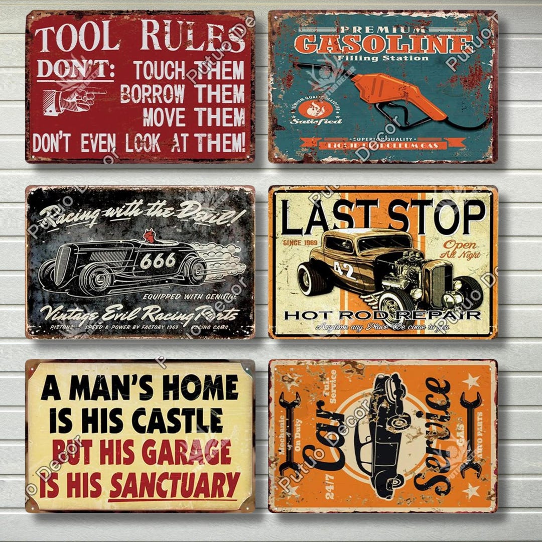 Tool Rules Tin Sign Retro Plaque Metal Plate Vintage Style Rusted Wall ...