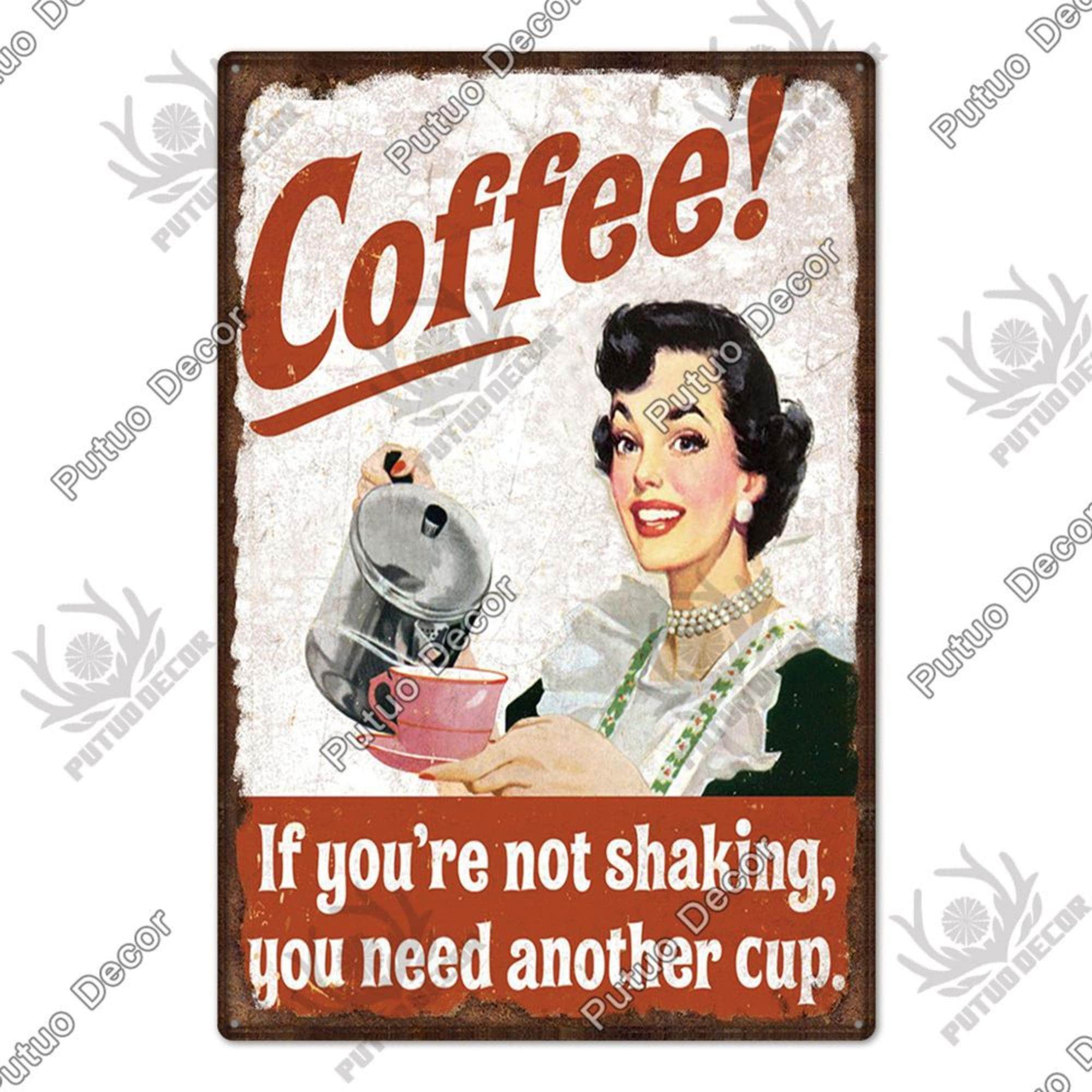 Coffee Vintage Tin Sign Metal Sign Plaque Retro Style Plate Cafe ...