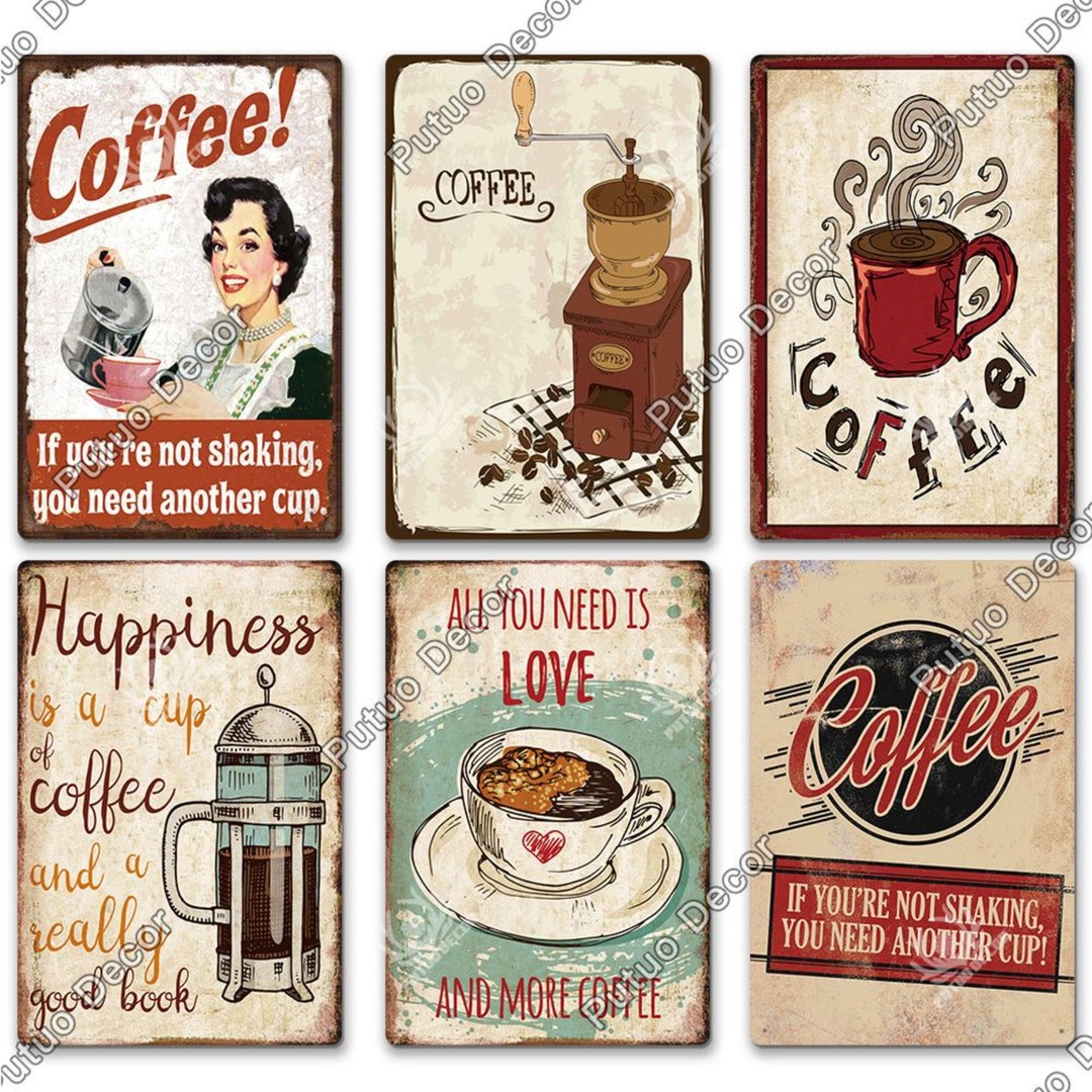 Coffee Vintage Tin Sign Metal Sign Plaque Retro Style Plate Cafe ...