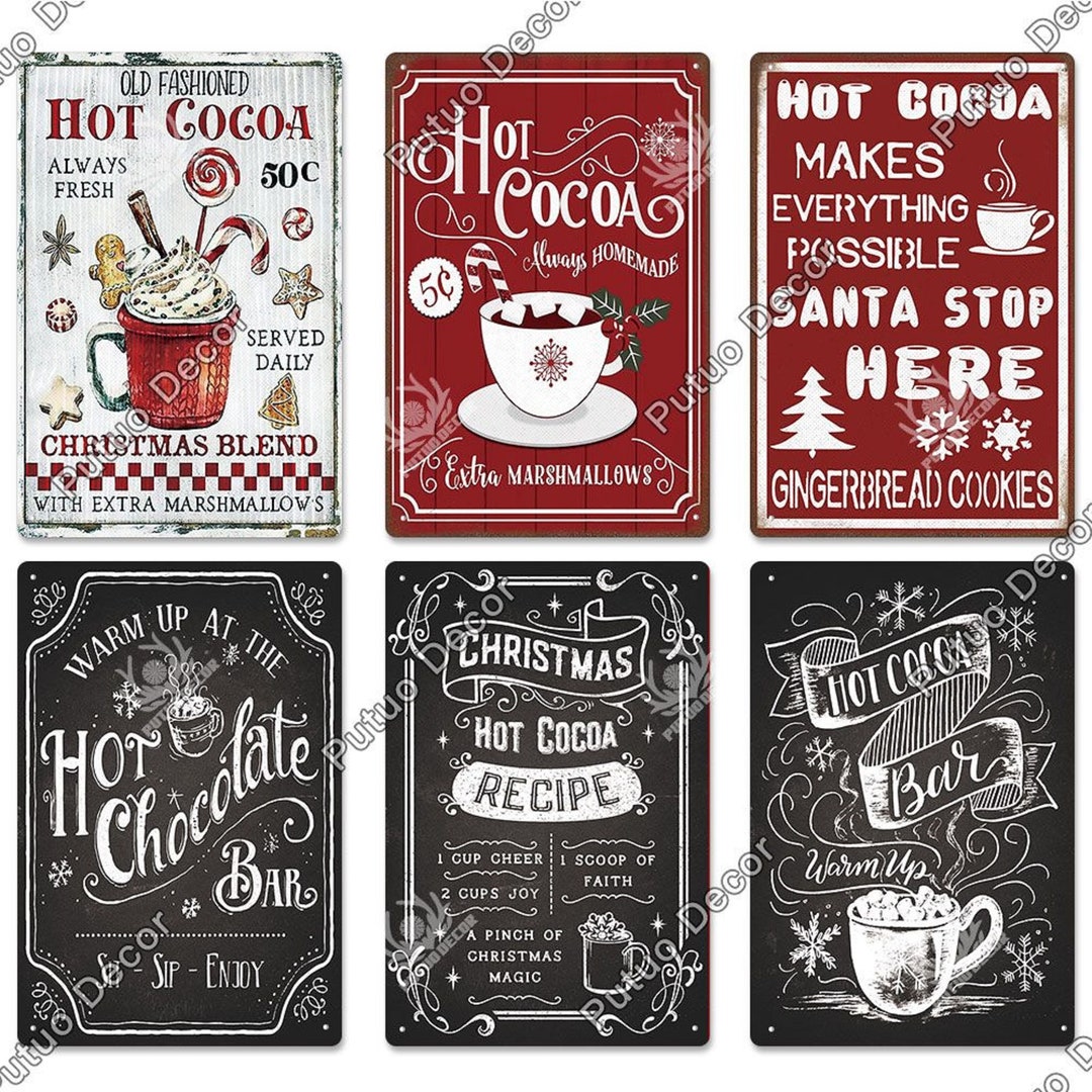 Hot Cocoa Tin Signs Christmas Retro Style Plaque Metal Plates Vintage ...