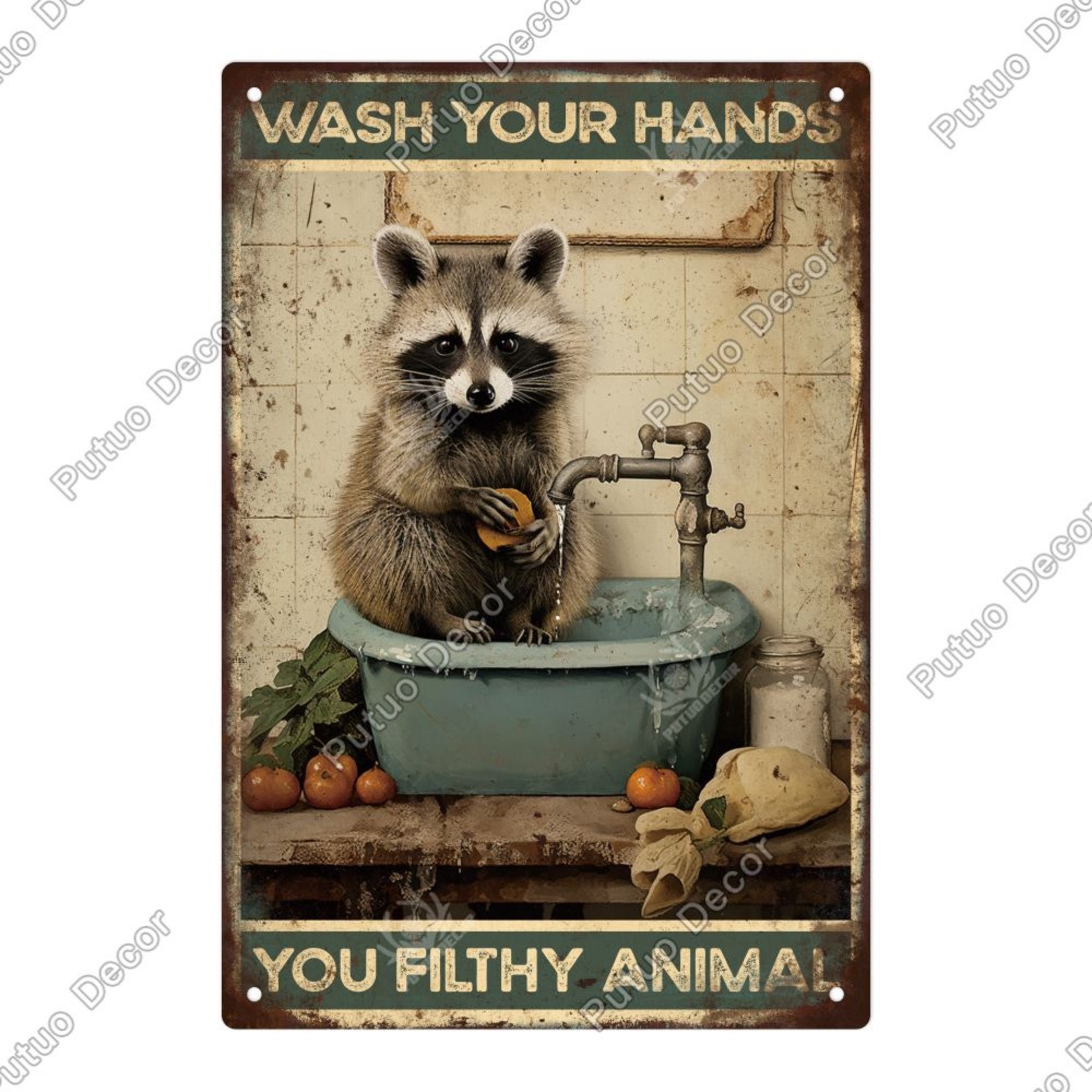 WC Toilet Funny Animals Restroom Retro Tin Sign Vintage Bathroom Plaque ...