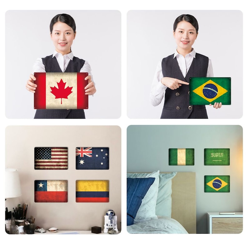 Countries Flags Metal Sign Tin Decorative Plaque Wall Bar Pub Man Cave ...
