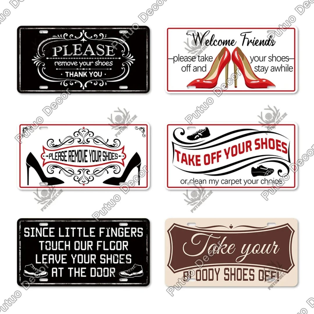Shoe Removal Signs Metal License Plate Style Tin Plaque Vintage ...