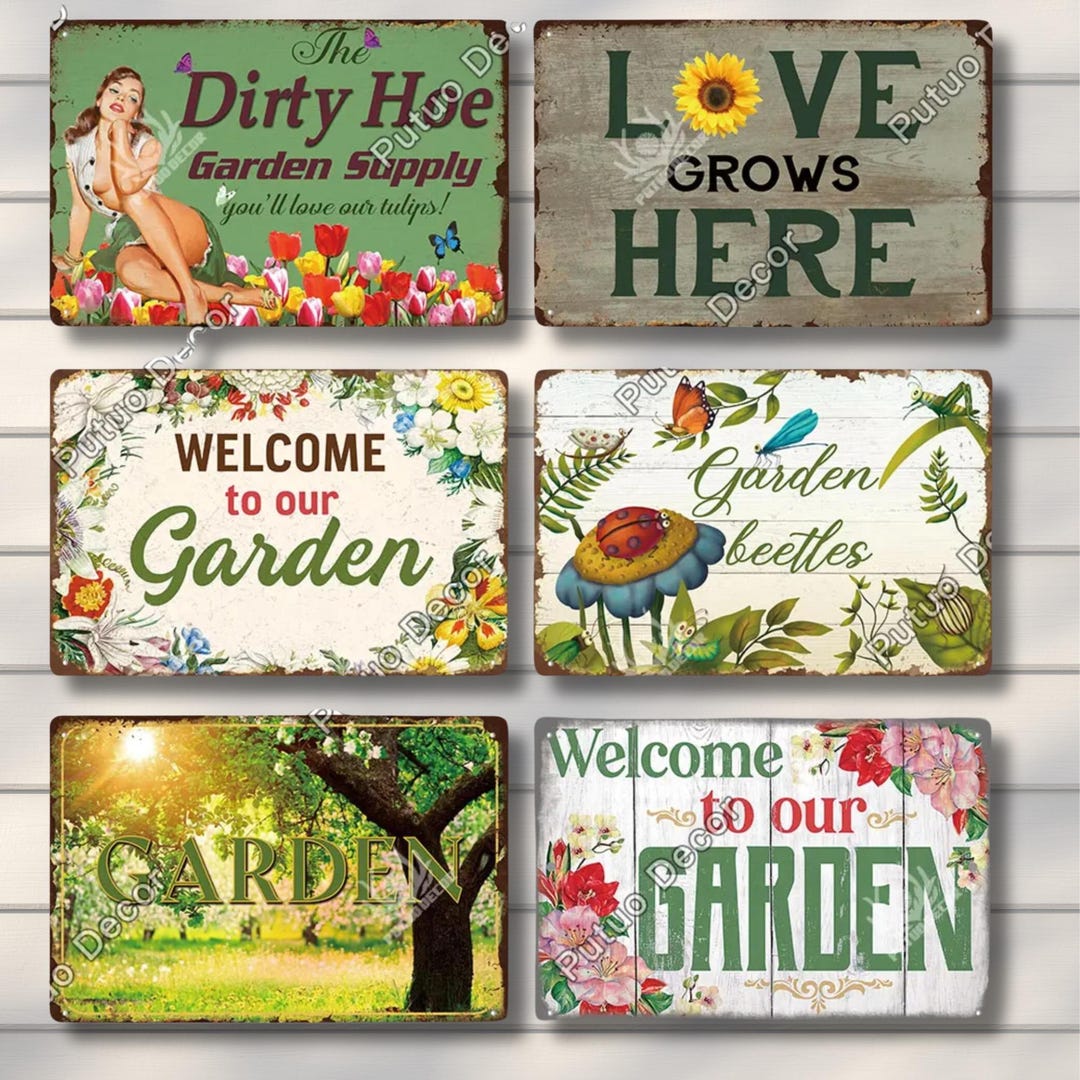Welcome to Our Garden Vintage Tin Sign Retro Metal Poster Shabby Chic ...