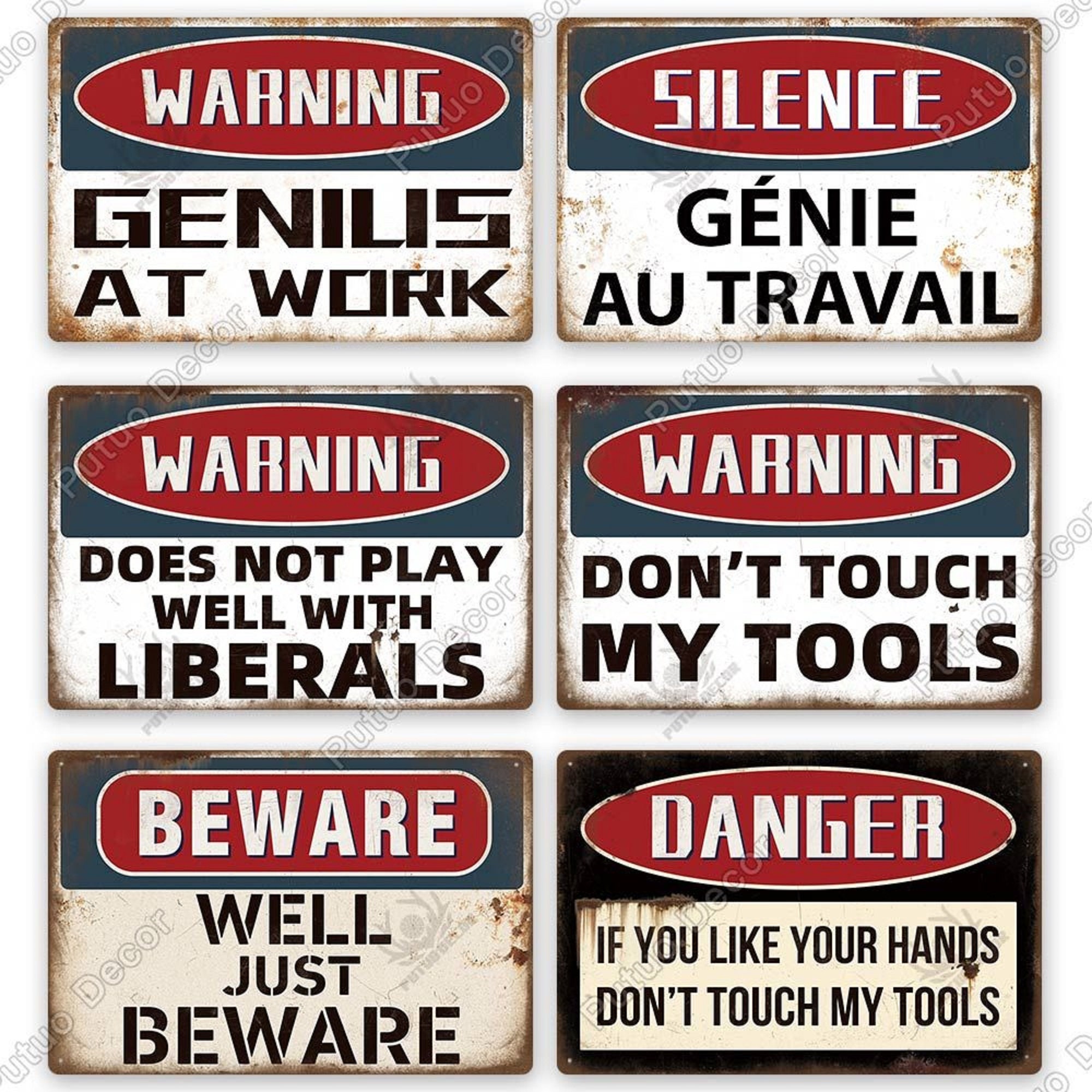 Vintage Style Warning Funny Metal Tin Sign for Garage Decor - Beware of ...