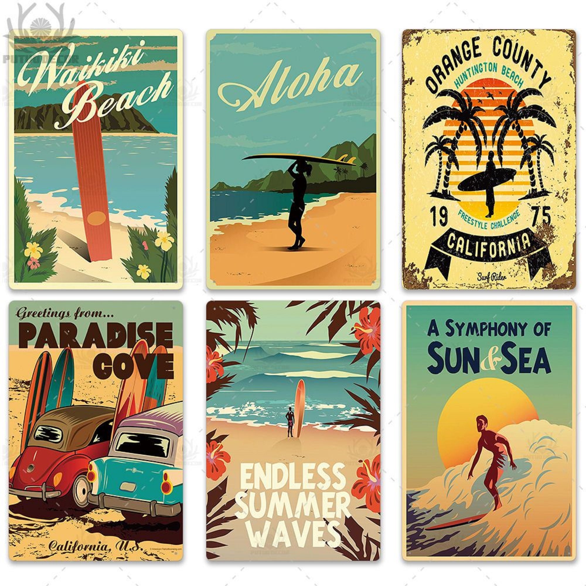 Surfing Beach Summer Retro Style Metal Tin Sign Plaque Wall - Etsy