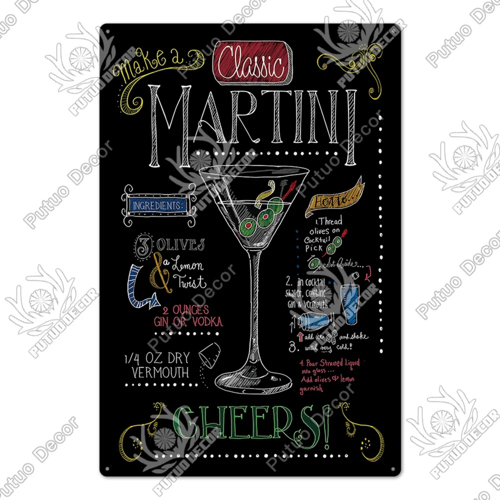 Classic Cocktail Recipe Metal Signs Sweet Tea Mojito Mimosa Martini ...