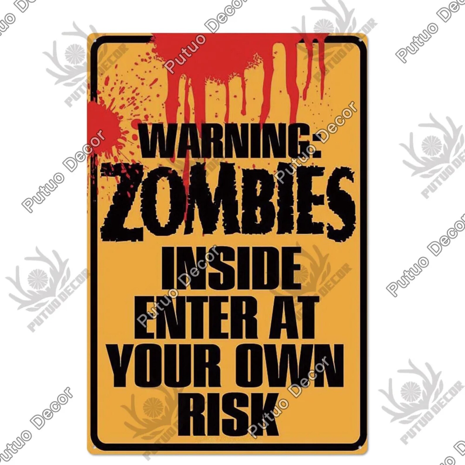 Beware Zombies Rising Metal Tin Sign Vintage Warning Plate Decor Notice ...