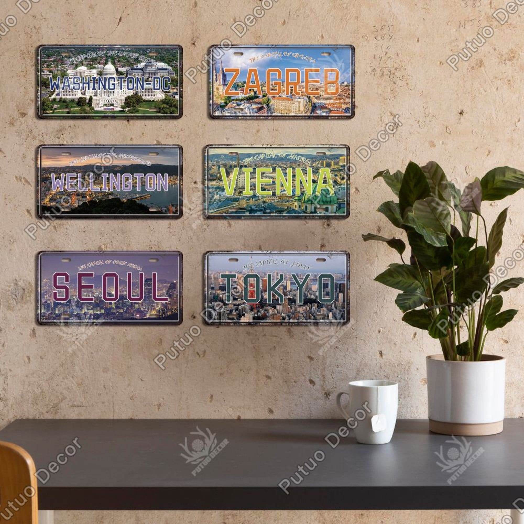 Countries Capital Cities License Plates Metal Sign Plaque Vintage Tin ...