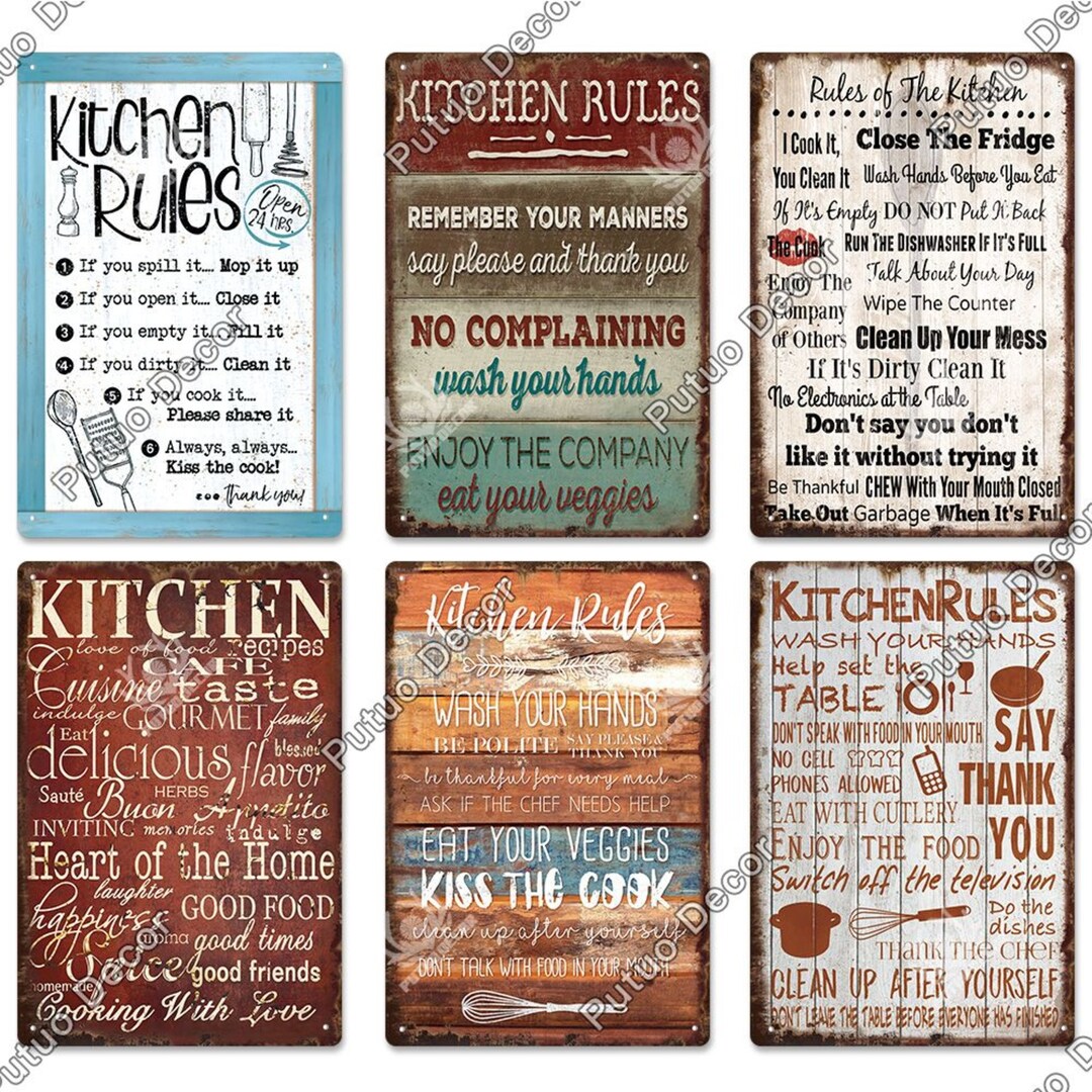 Rules of the Kitchen Vintage Tin Signs Plaque Metal Wall Art Stickers Cafe Kitchen Home Dinner ...
