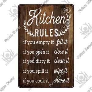 Kitchen Rules Vintage Tin Signs Plaque Metal Wall Art Stickers Cafe ...