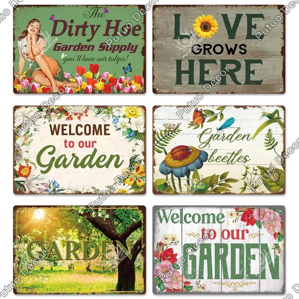 Flowers Seeds Vintage Tin Sign Retro Metal Poster Shabby Chic Wall ...