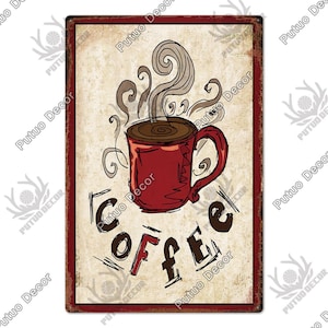 Coffee Vintage Tin Sign Metal Sign Plaque Retro Style Plate Cafe ...