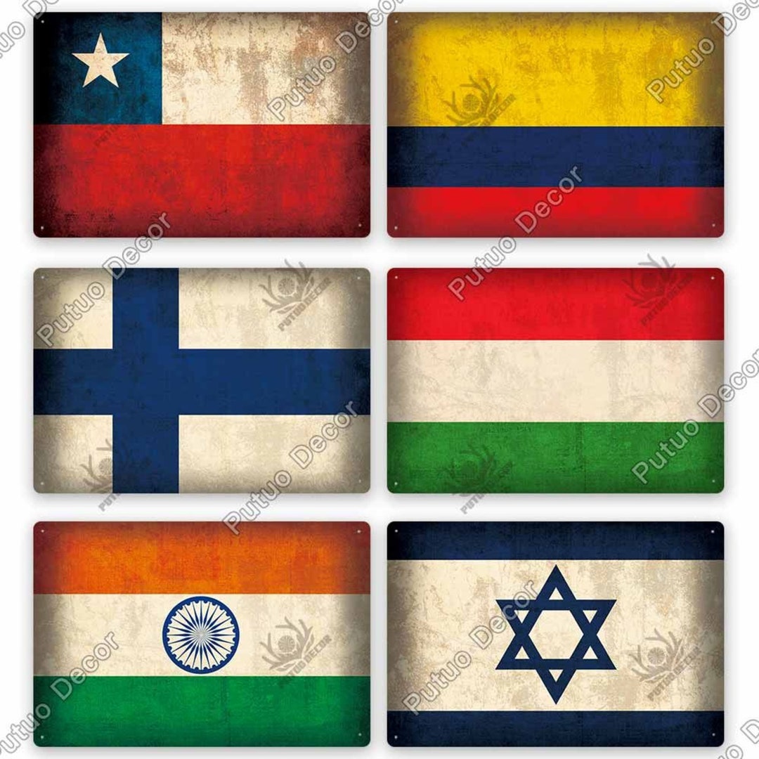 Countries Flags Metal Sign Tin Decorative Plaque Wall Bar Pub Man Cave ...