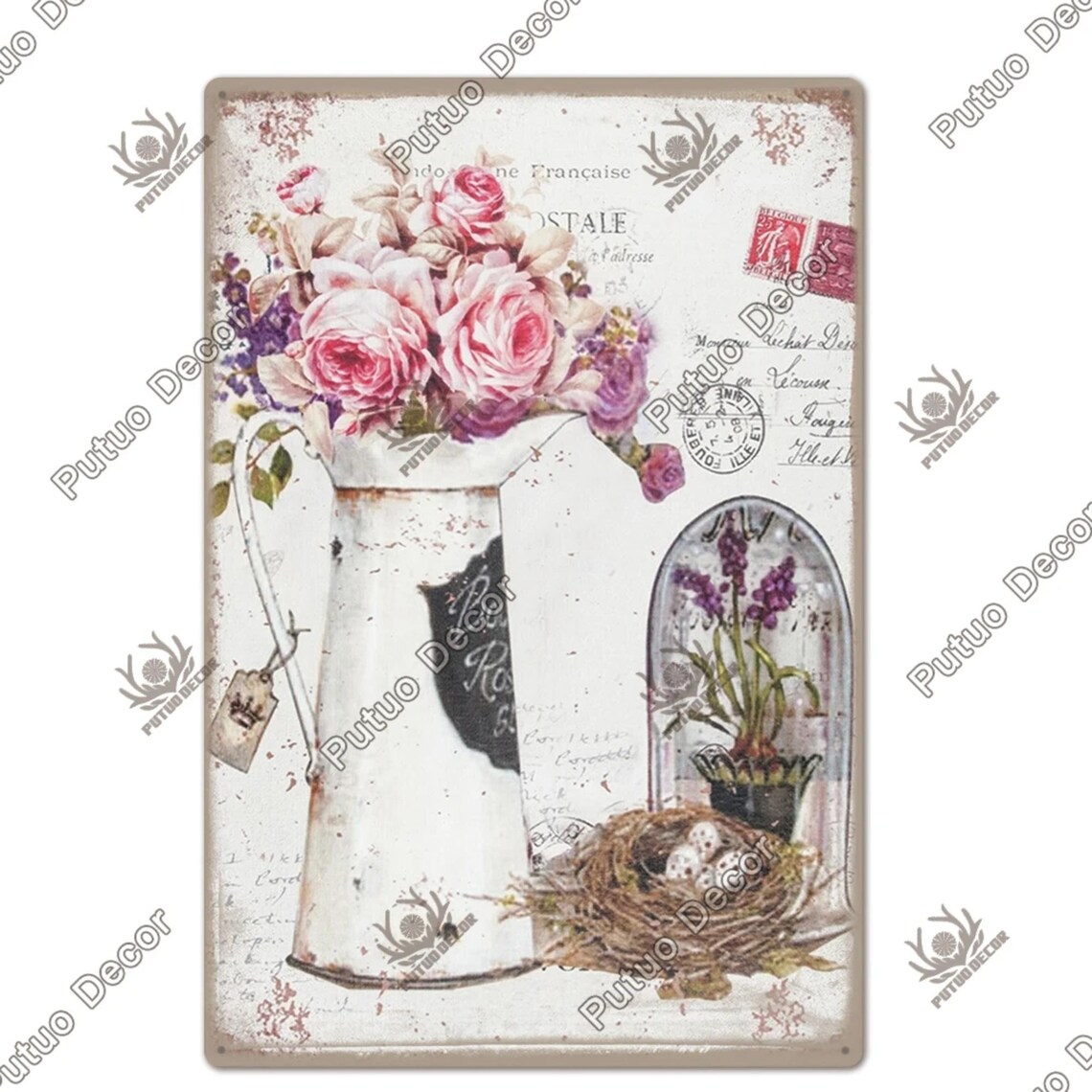 Flowers Vintage Tin Sign Retro Metal Poster Shabby Chic Wall Decor for ...