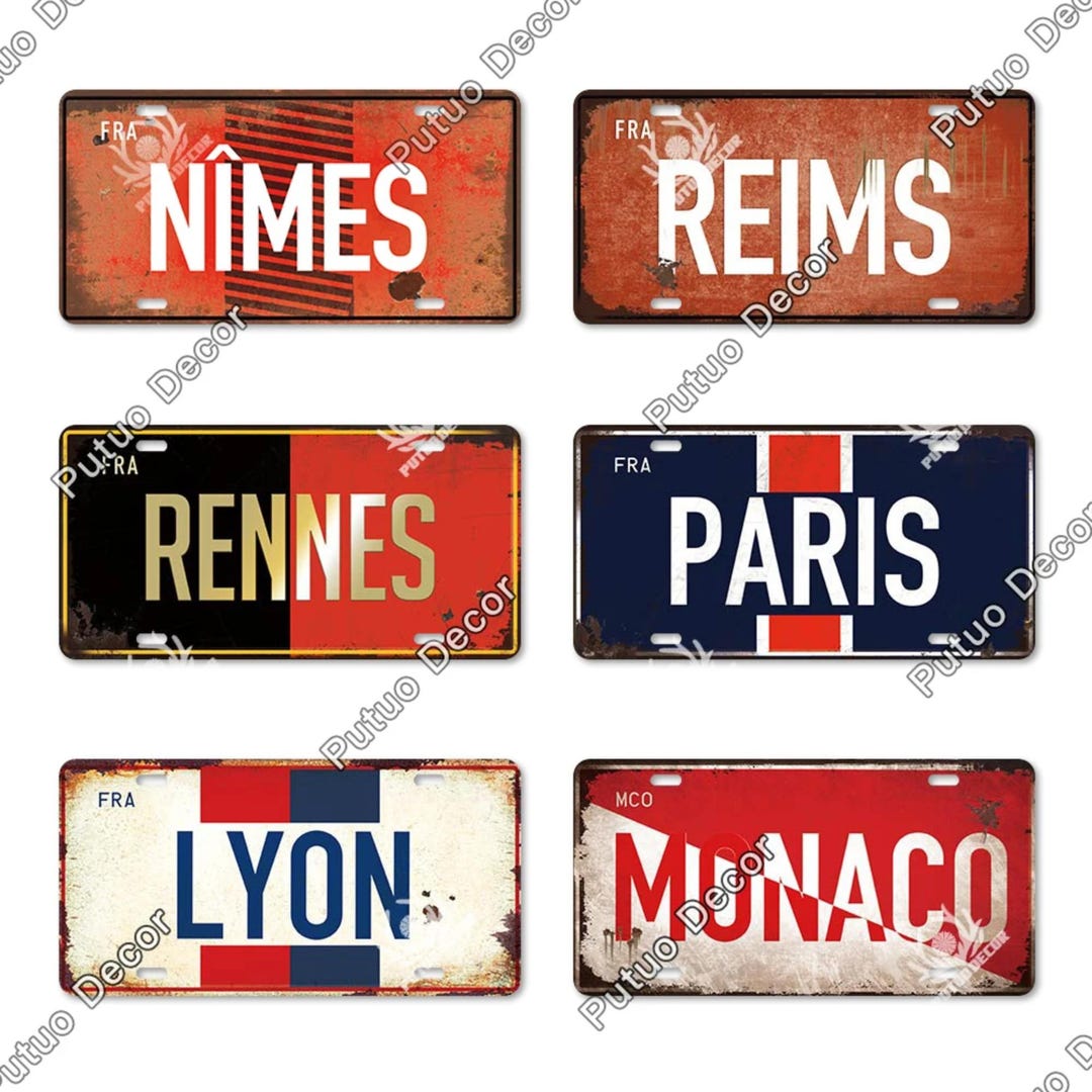 French City License Plate Metal Vintage Decorative Plaque Tin Sign Wall ...