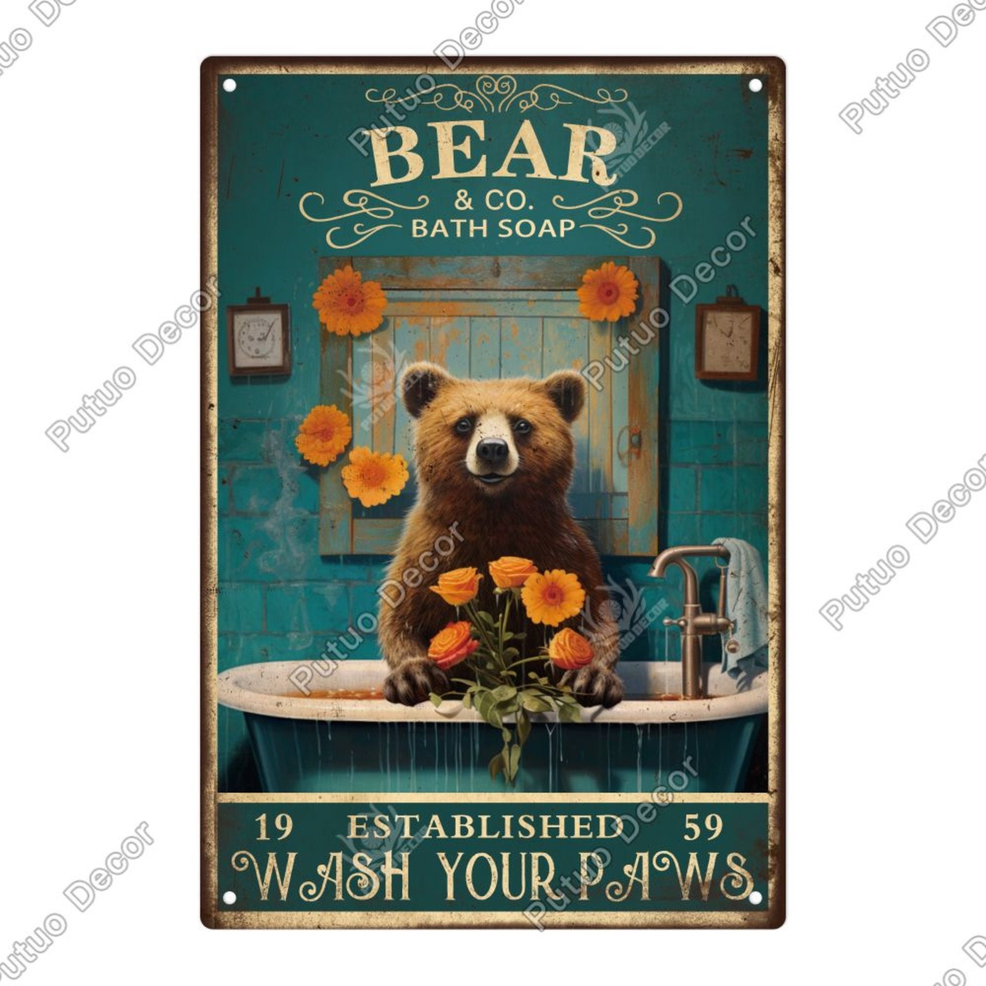 WC Toilet Funny Animals Restroom Retro Tin Sign Vintage Bathroom Plaque ...