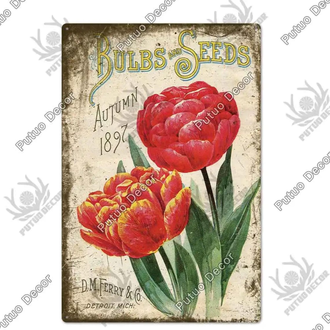 Flowers Seeds Vintage Tin Sign Retro Metal Poster Shabby Chic Wall ...