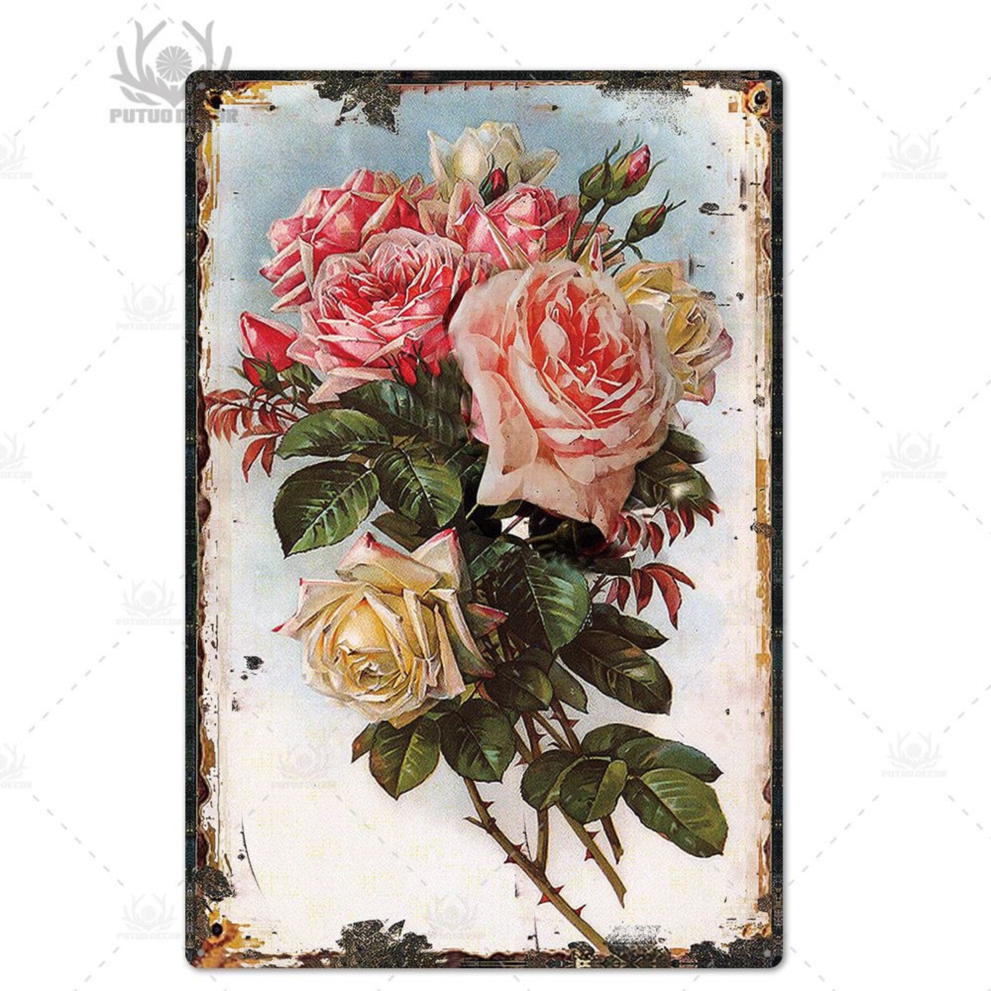 Flower Vintage Tin Sign Retro Metal Poster Shabby Chic Wall Decor for ...