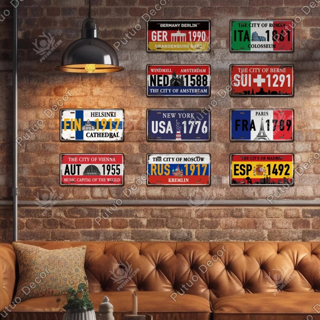 World Countries Cities National Style Flags License Plates Vintage ...