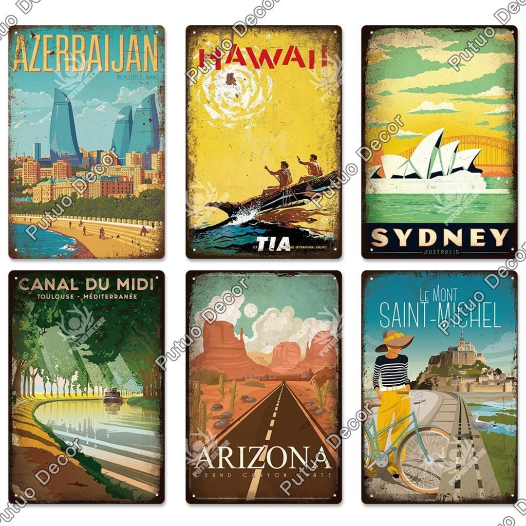 World Travel Destinations Countries Tin Sign Plaque Metal Plate Vintage ...