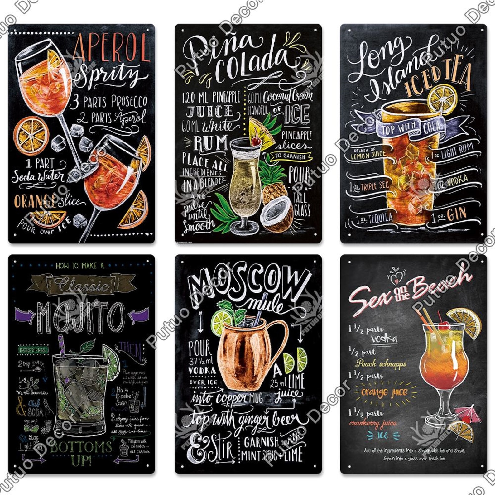 Vintage Style Cocktail Recipes Tin Sign Bar, Pub, Man Cave Wall Art ...