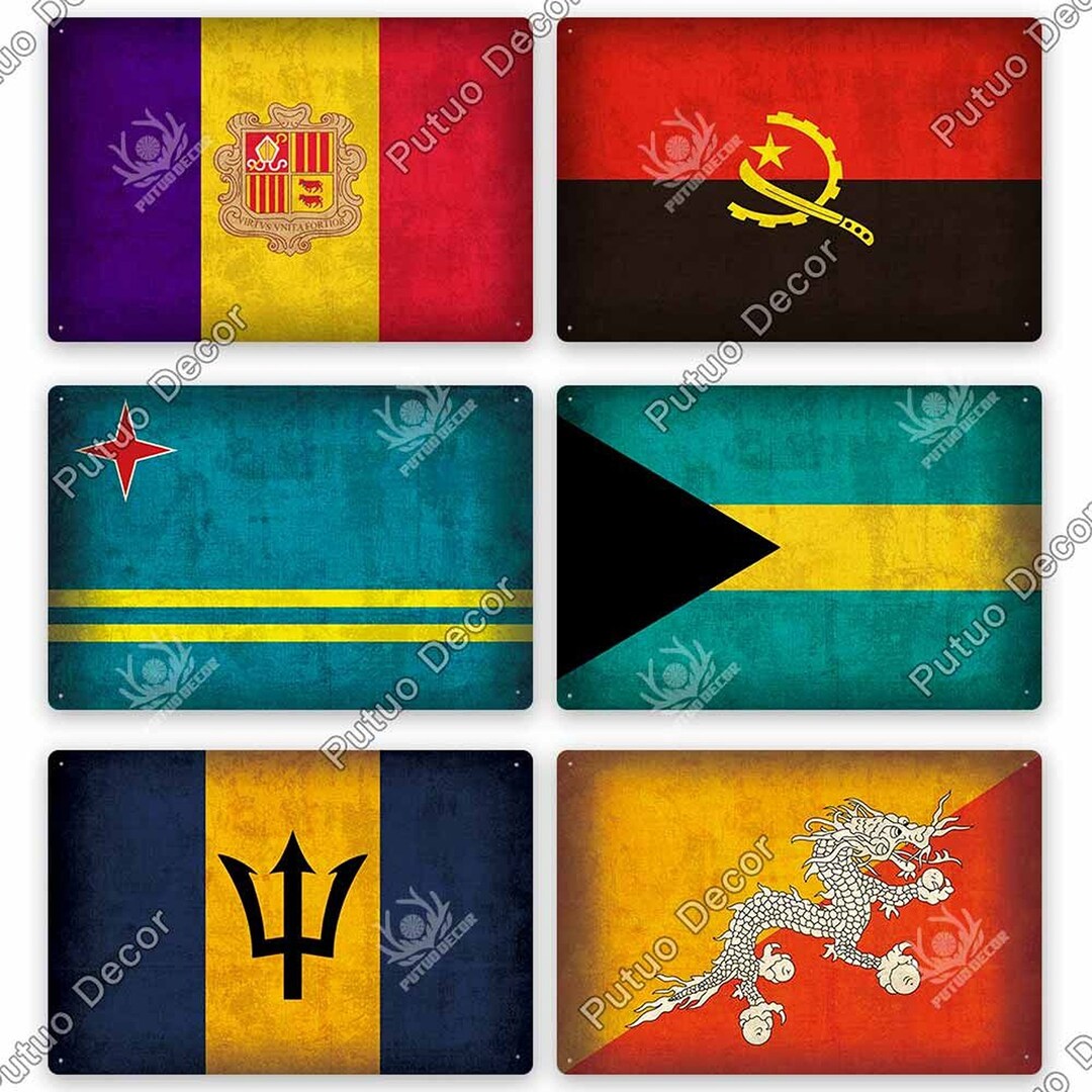 Countries National Flags Metal Sign Tin Plaque Wall Bar Pub Man Cave ...