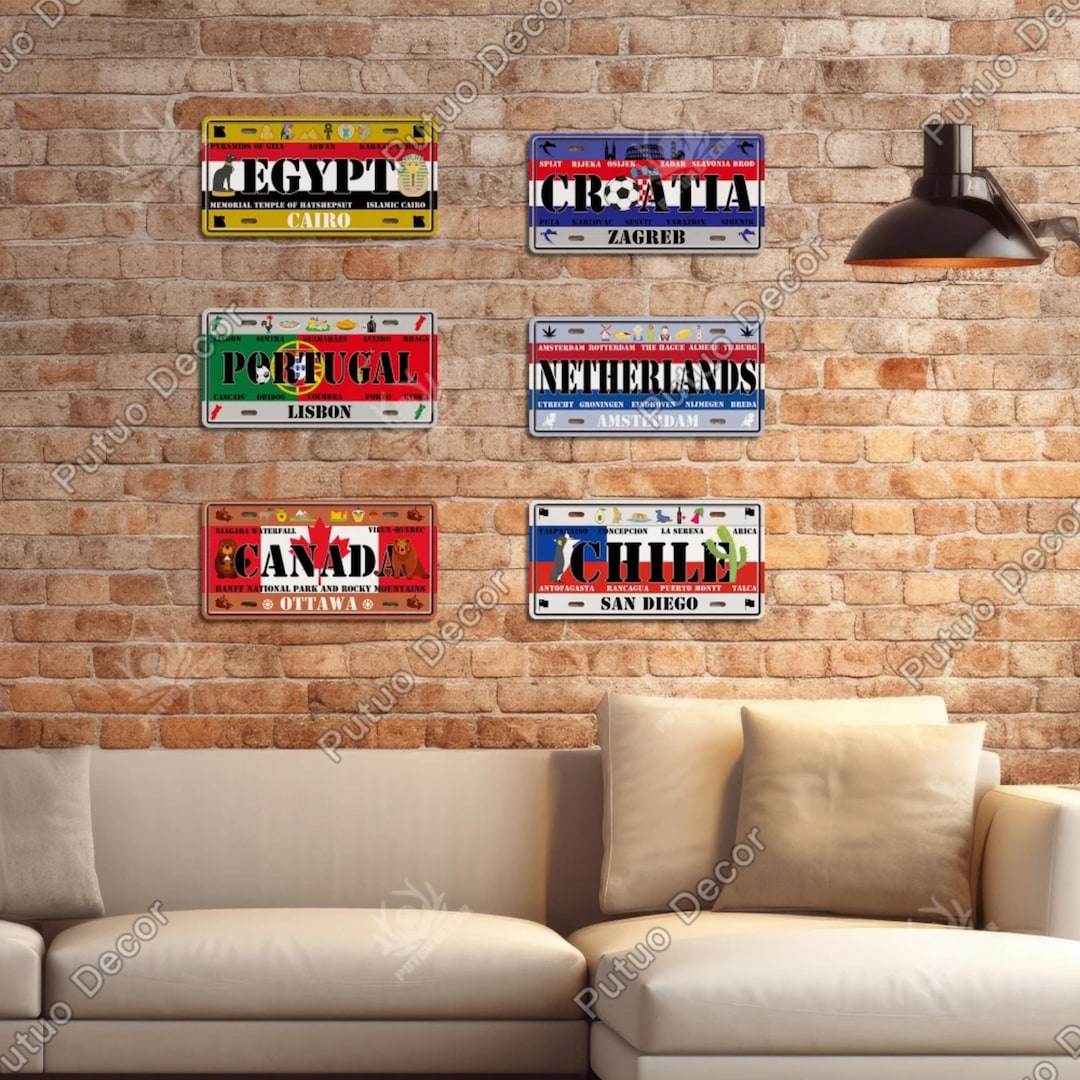 World Countries National Style Flags License Plates Vintage Plaque ...