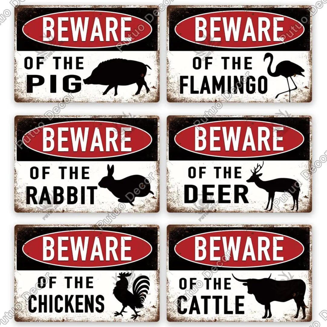 Beware Animals Metal Tin Sign Vintage Warning Danger Rusted Plate Wall ...