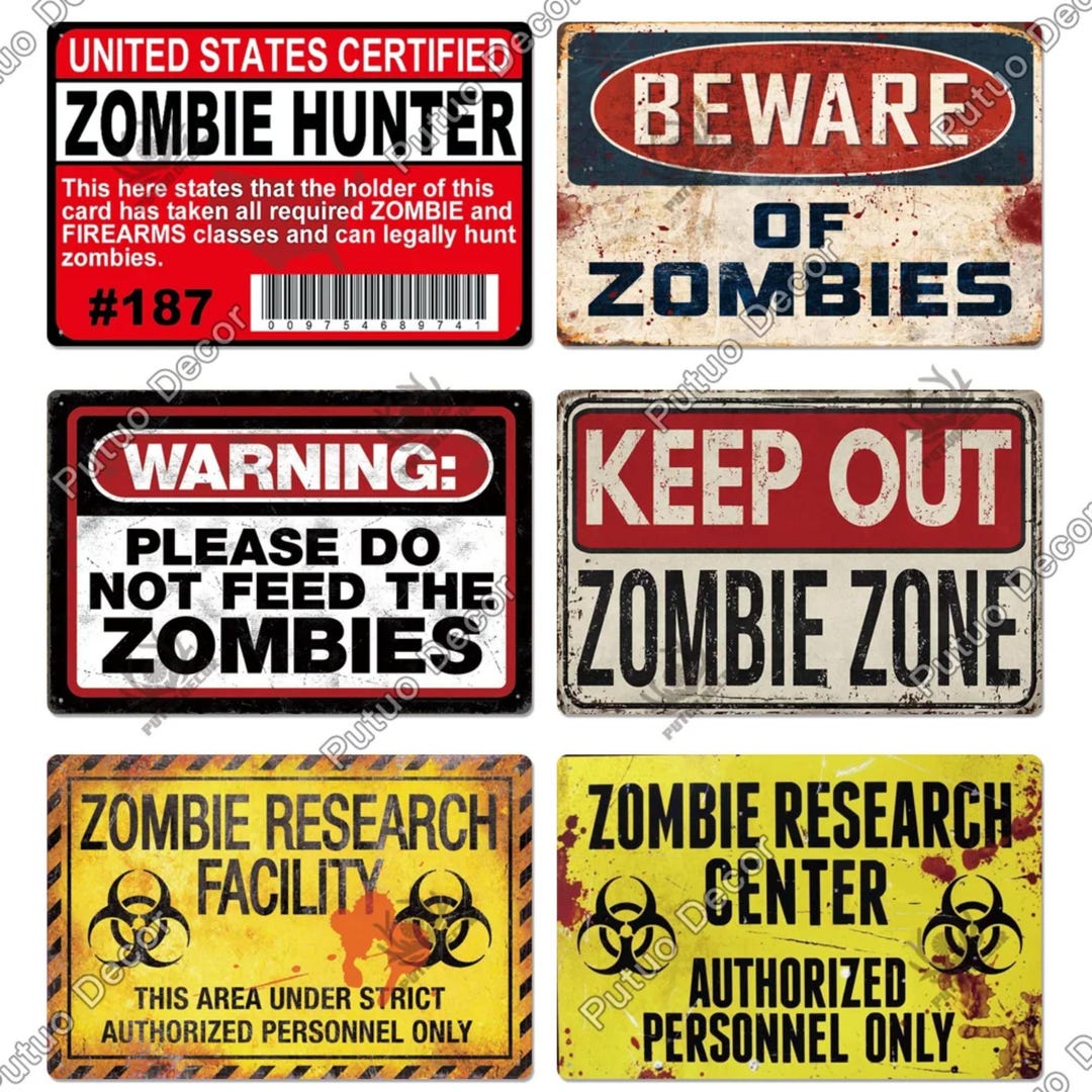 Beware of Zombie Metal Tin Sign Vintage Warning Plate Decor Notice ...