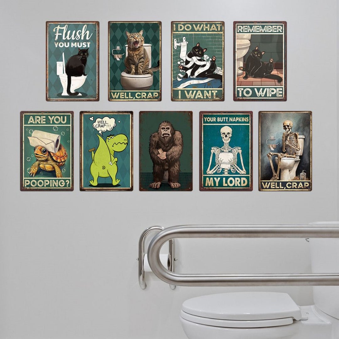 WC Funny Animals Restroom Retro Tin Sign Vintage Bathroom Plaque Metal ...