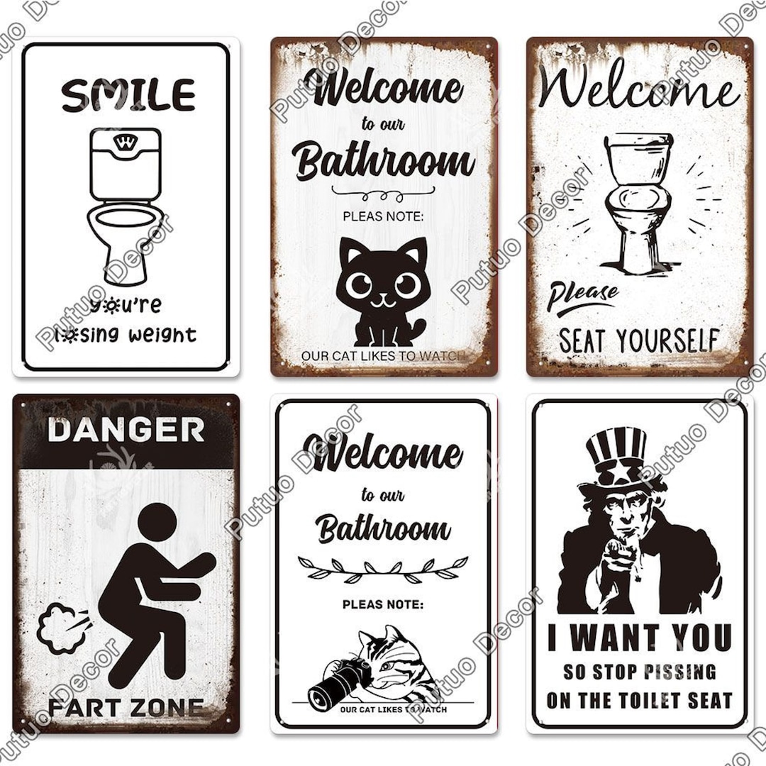 Funny Welcome Bathroom Tin Signs Vintage Style Plaque Metal Plates ...