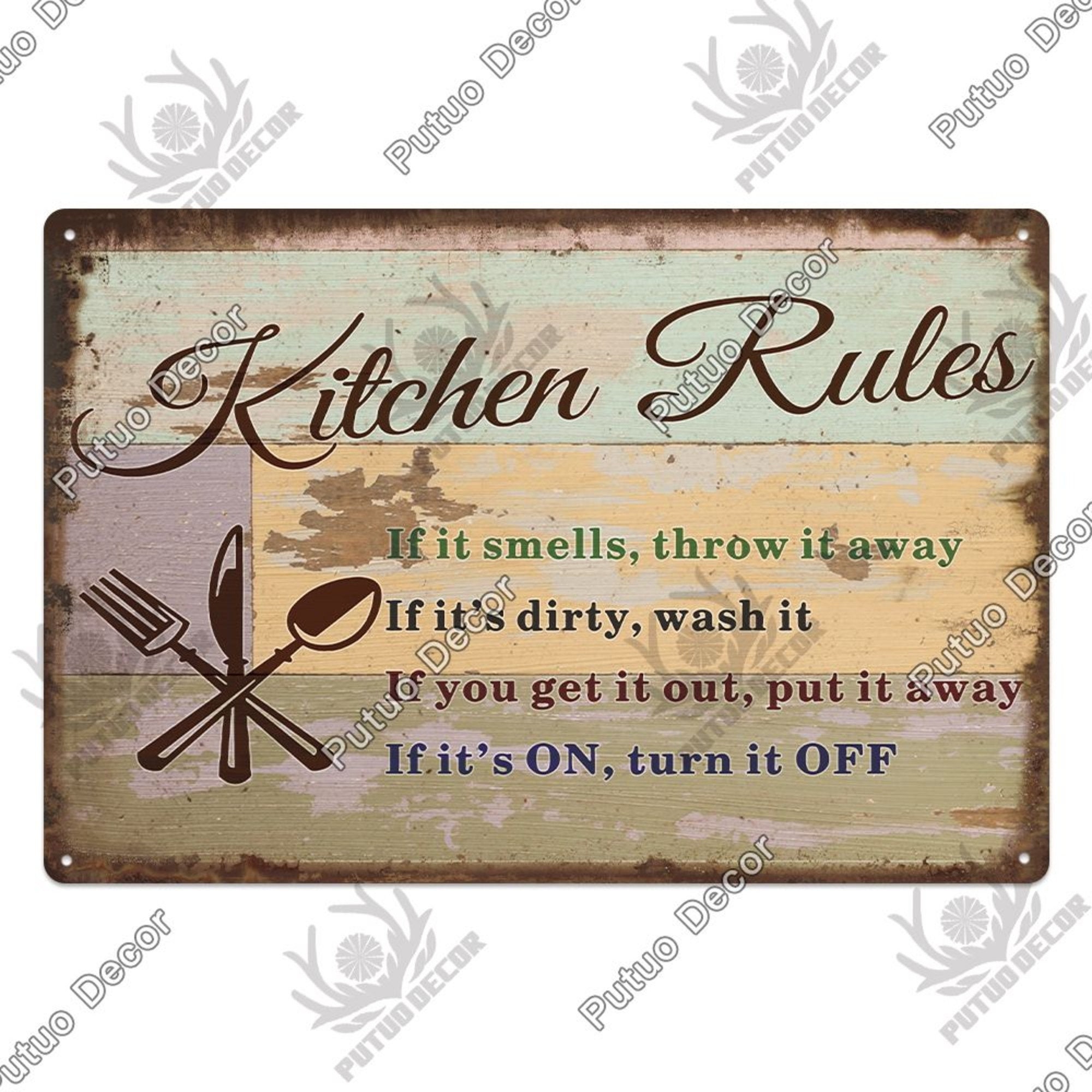 Our Kitchen Rules Vintage Tin Signs Plaque Metal Wall Art Stickers Cafe Kitchen Home Dinner Room ...