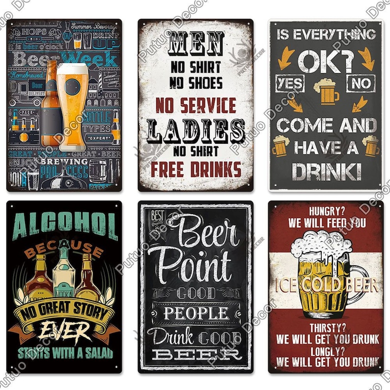 Vintage Style Rusted Tin Sign Funny Beer Metal Plaque Bar Pub Man Cave ...