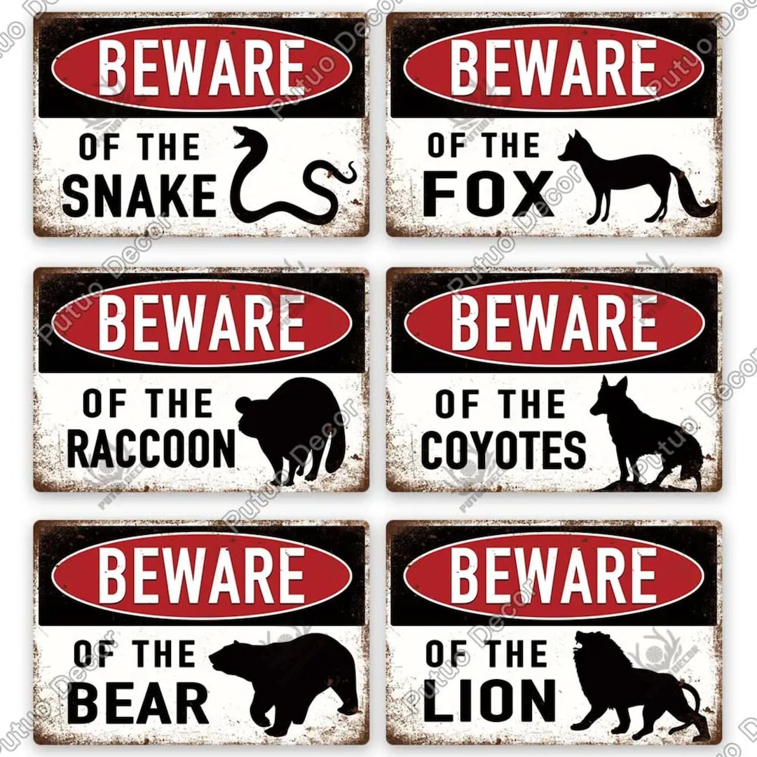 Beware Animals Metal Tin Sign Vintage Warning Danger Rusted Plate Wall ...