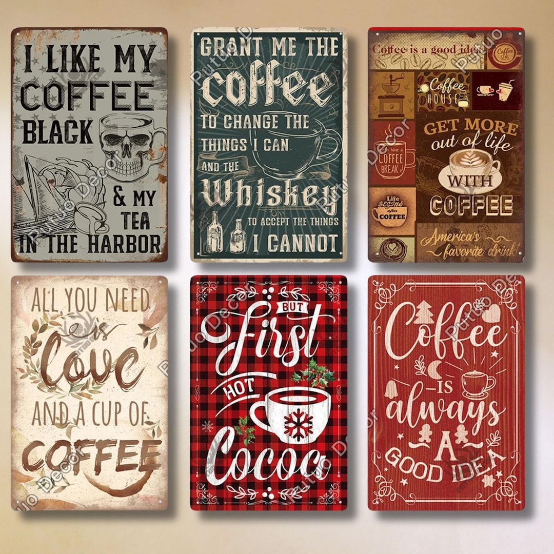 Coffee Tin Sign Vintage Plaque Metal Plate Shabby Chic Wall Art Poster ...