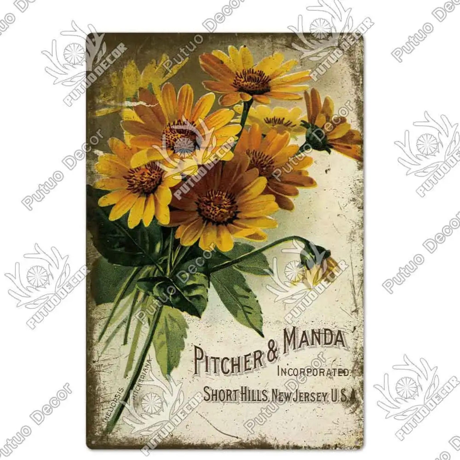 Flowers Seeds Vintage Tin Sign Retro Metal Poster Shabby Chic Wall ...