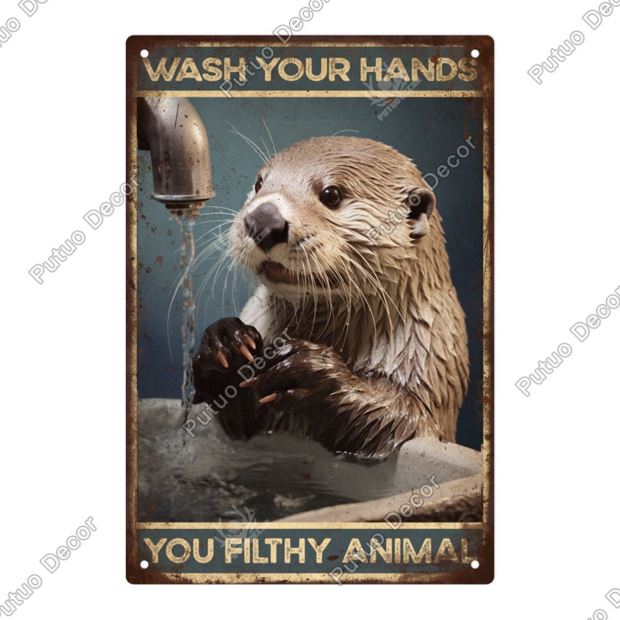 WC Toilet Funny Animals Restroom Retro Tin Sign Vintage Bathroom Plaque ...