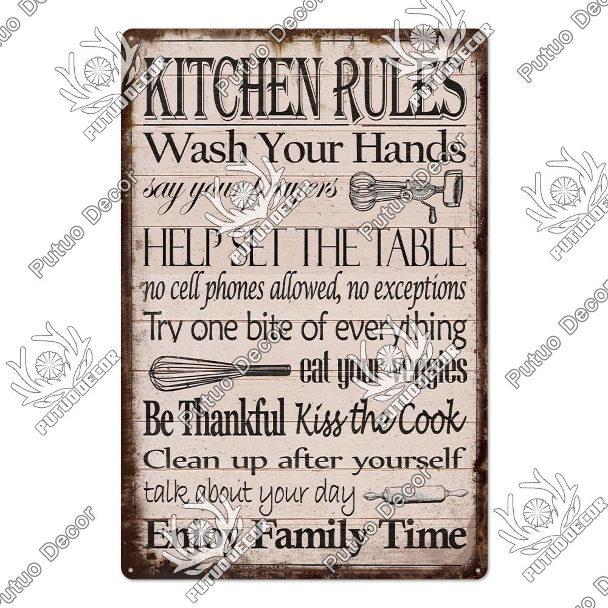 Kitchen Rules Vintage Tin Signs Plaque Metal Wall Art Stickers Cafe ...