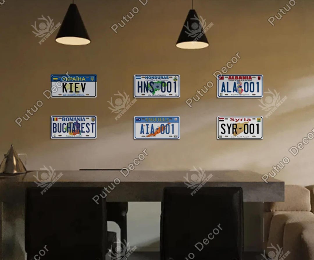 World Countries Themed License Metal Plates Vintage Rusted Travel ...